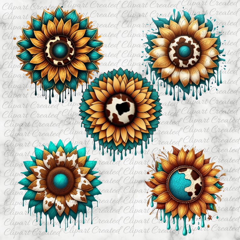 Turquoise Sunflower, Clip Art, Commercial Use, Create Your Own Designs ...