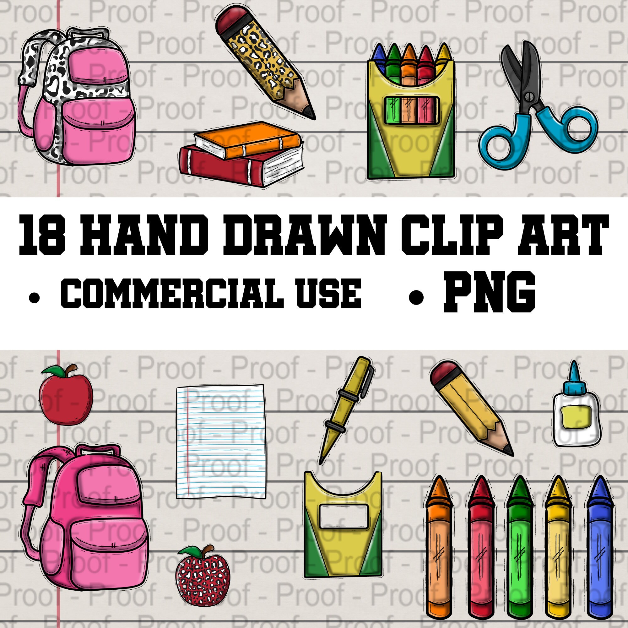 Hand Drawn School Clip Art PNG, Commercial Use, PNG, 10 Graphics, Hand ...