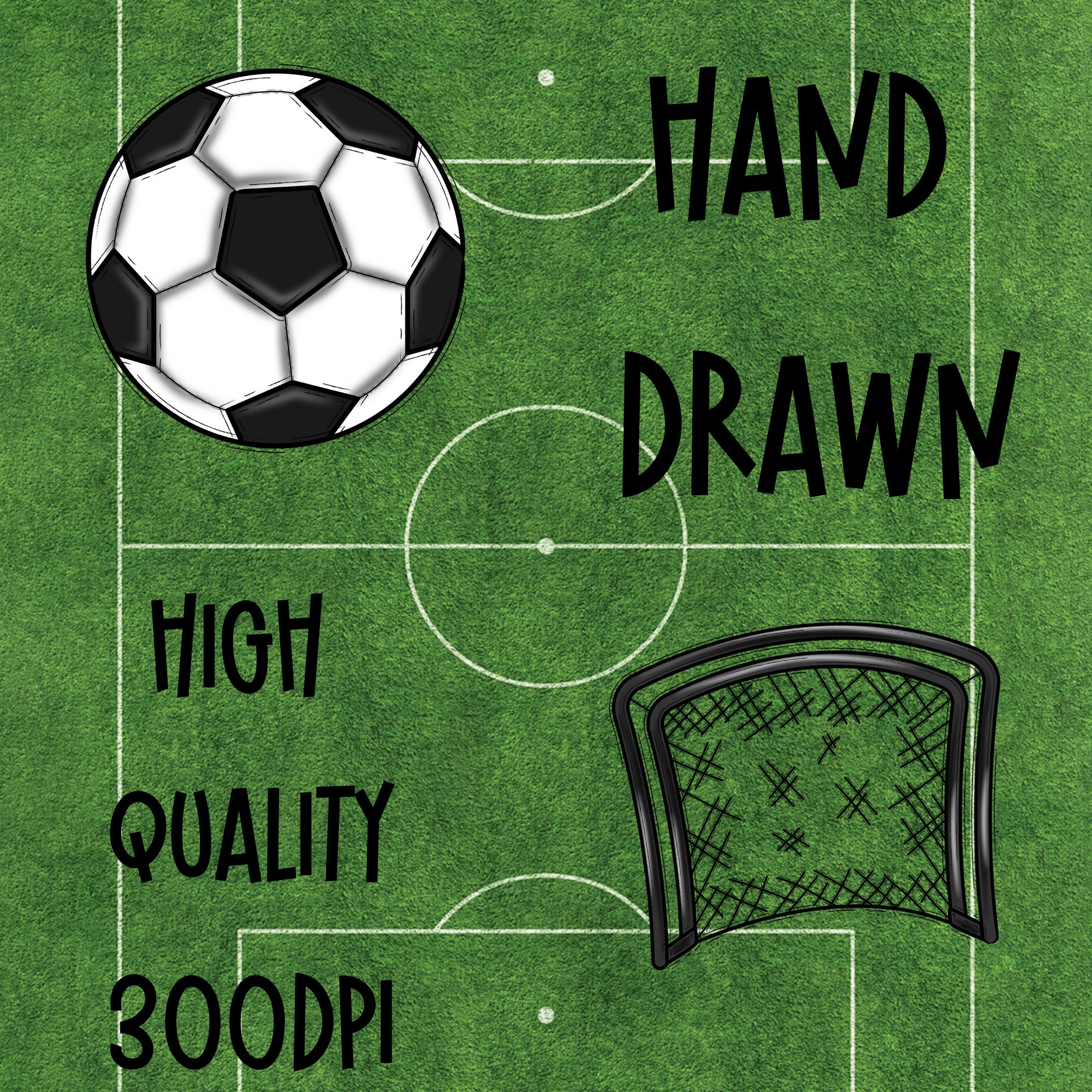 Soccer Hand Drawn Clip Art Png, Commercial Use, PNG, 10 Graphics, Hand ...