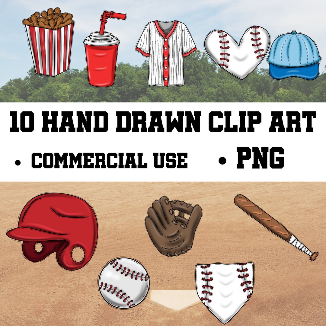 Baseball Hand Drawn Clip Art Png, Commercial Use, PNG, 10 Graphics ...