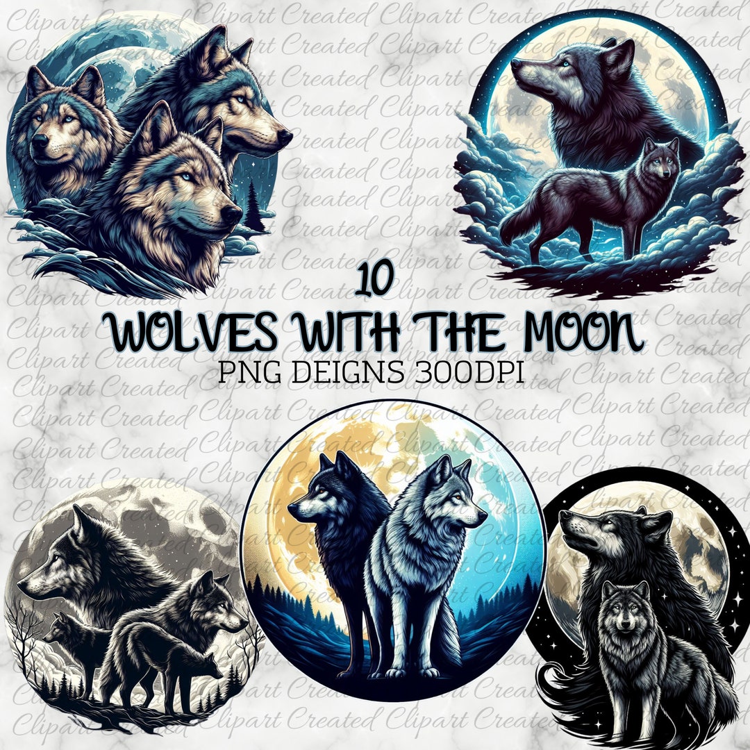 Wolves by the Moon, Clip Art, Commercial Use, Create Your Own Designs ...