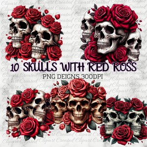 Skull With Red Roses, Clipart Commercial Use, Create Your Own Designs ...
