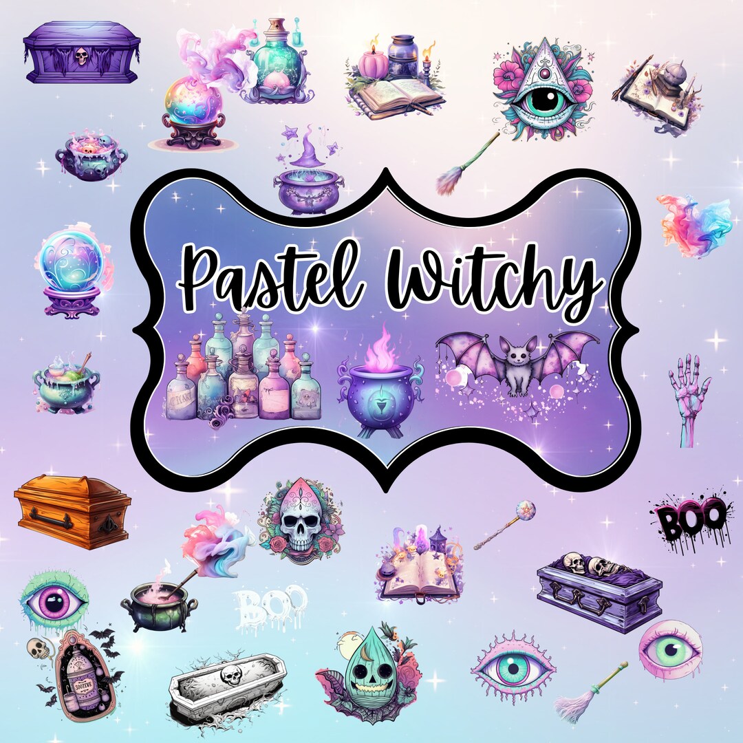 Pastel Witch Clip Art, Witch Clip Art Png, Commercial Use, PNG, 44 ...