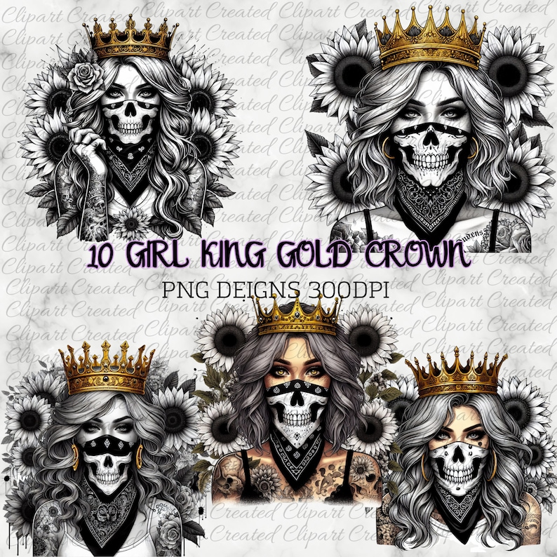 Tattooed Woman With Bandana and Crown Clipart, Commercial Use Clipart ...