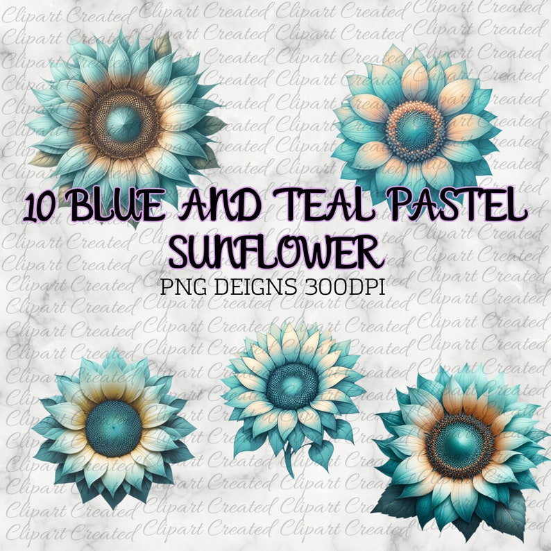Teal Sunflowers Clip Art, Pastel Clip Art, Commercial Use Clip Art ...