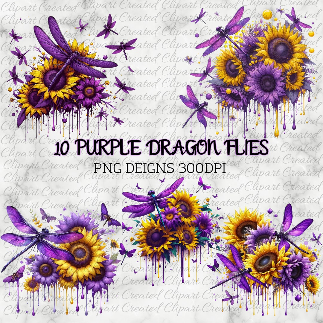Purple Dragonfly With Sunflowers, Sunflower Clipart, Commercial Use ...