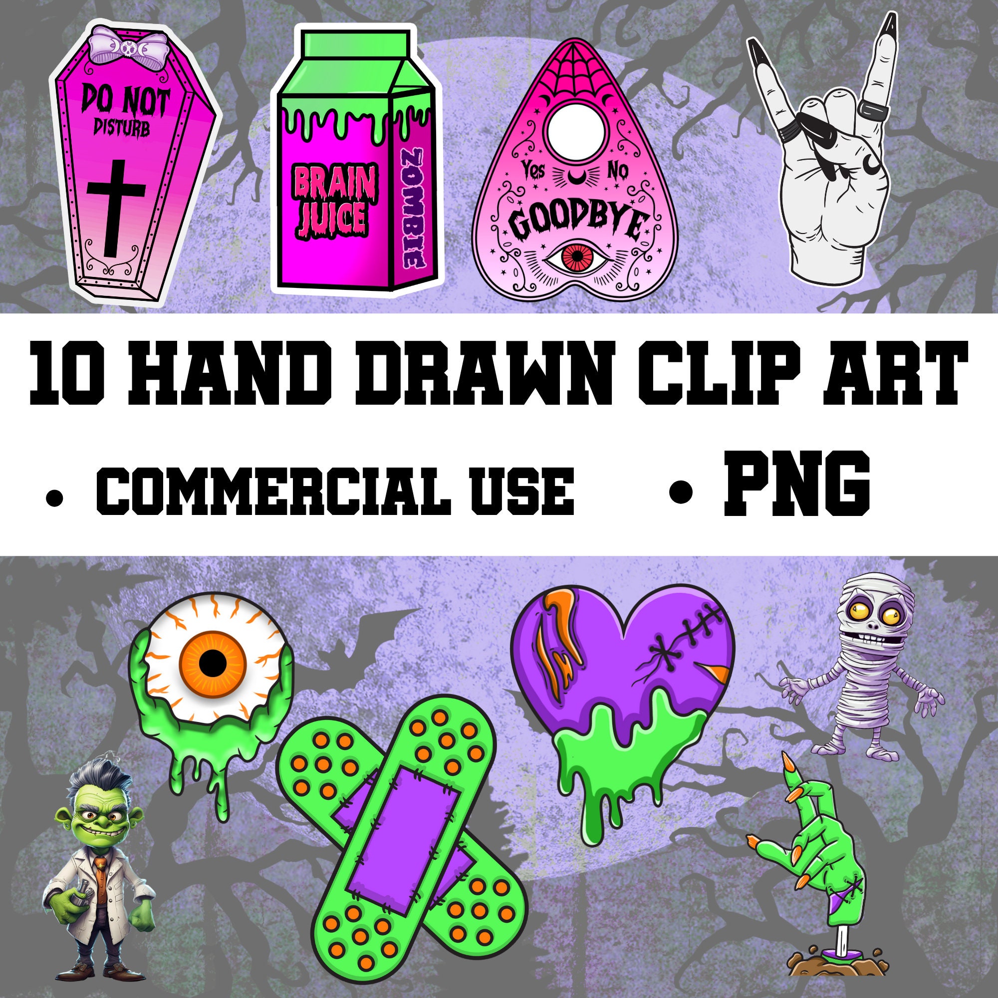 Hand Drawn Clip Art , Spooky Clip Art, Commercial Use, PNG, 10 ...