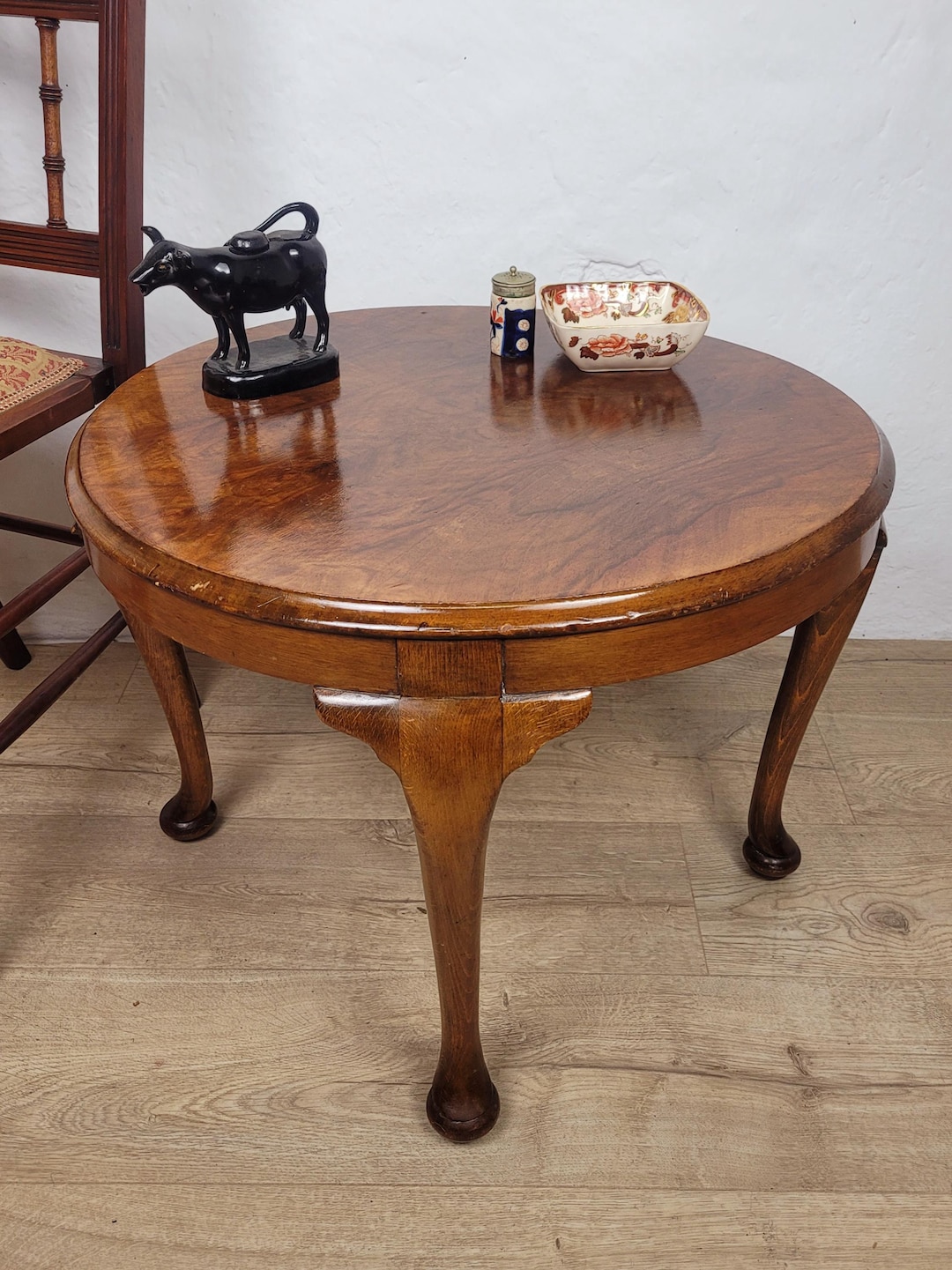 Walnut Coffee Table Side Circular Cabriole Mid Century 1940s Postage ...