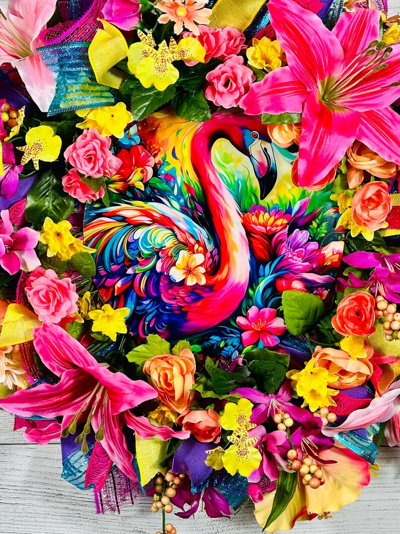 Tropical Flamingo Wreath: Bright Floral Summer Door Decor - Etsy