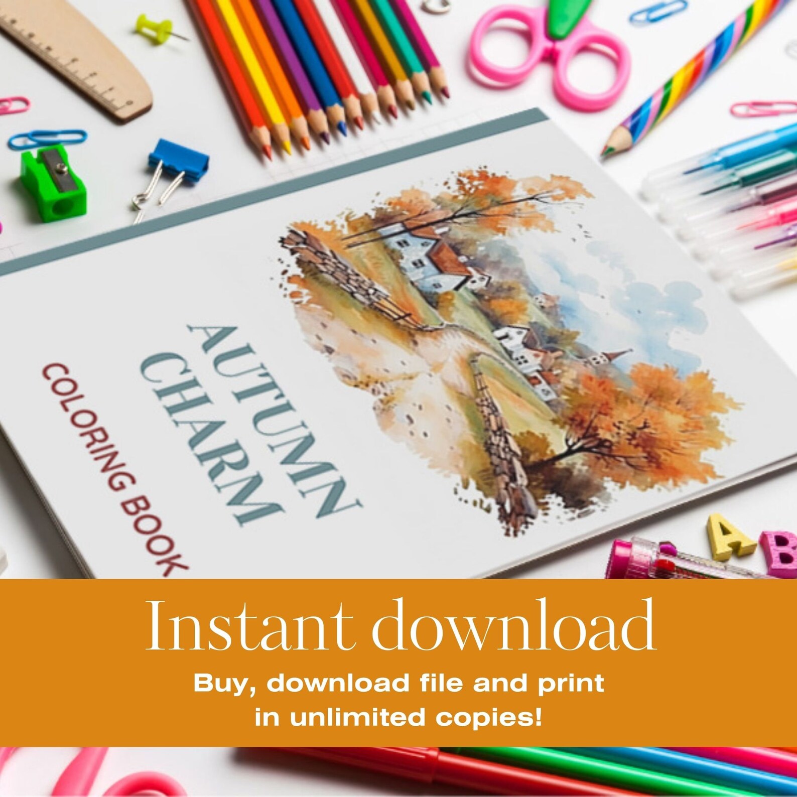 Autumn Charm Coloring Book, Fall Theme Coloring Book, Gift for Fall ...