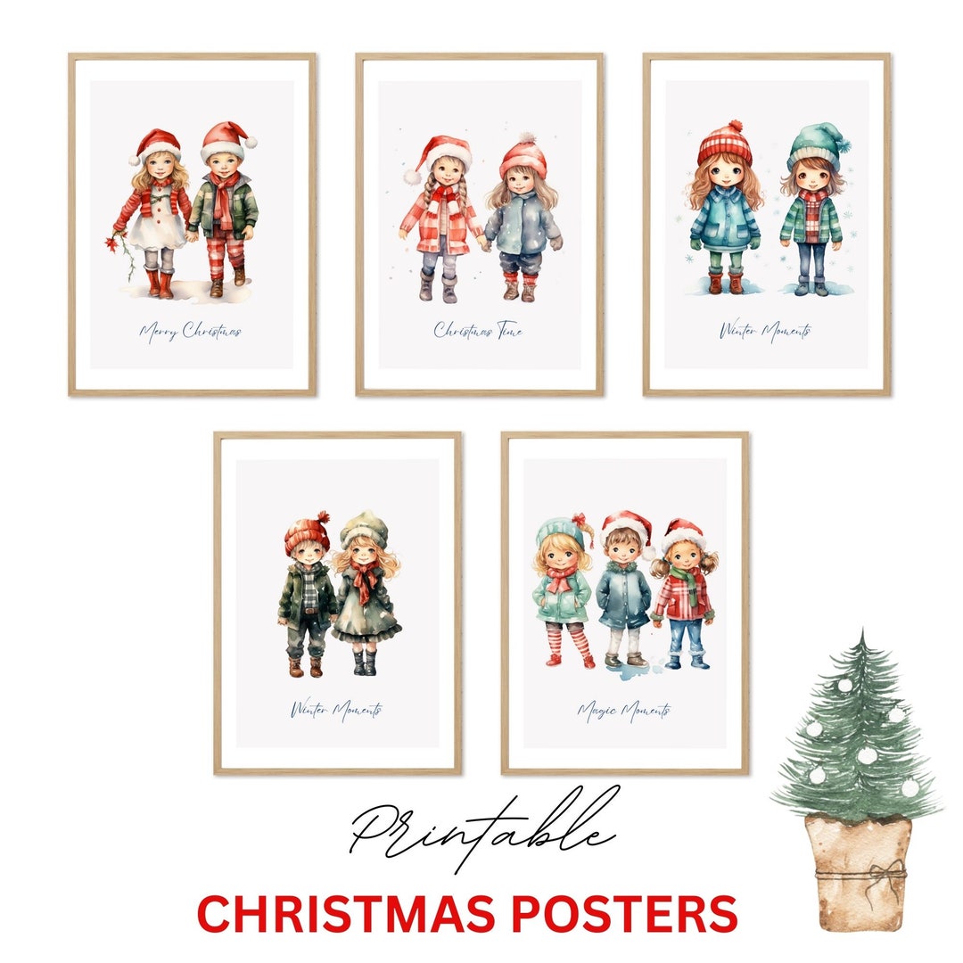 Christmas Poster Printable, Printable Christmas Art Wall, Watercolor ...