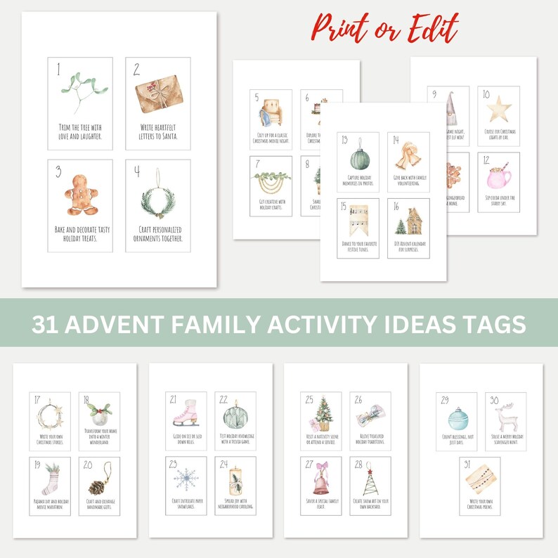 Christmas Countdown Printable, Printable Advent Calendar, Customizable ...