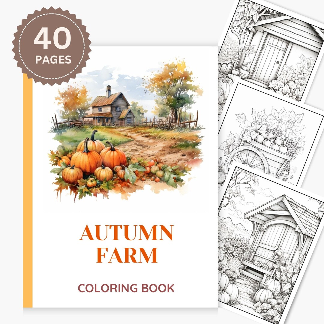 Autumn Farm Coloring Book, Fall Theme Coloring Book, Gift for Fall ...