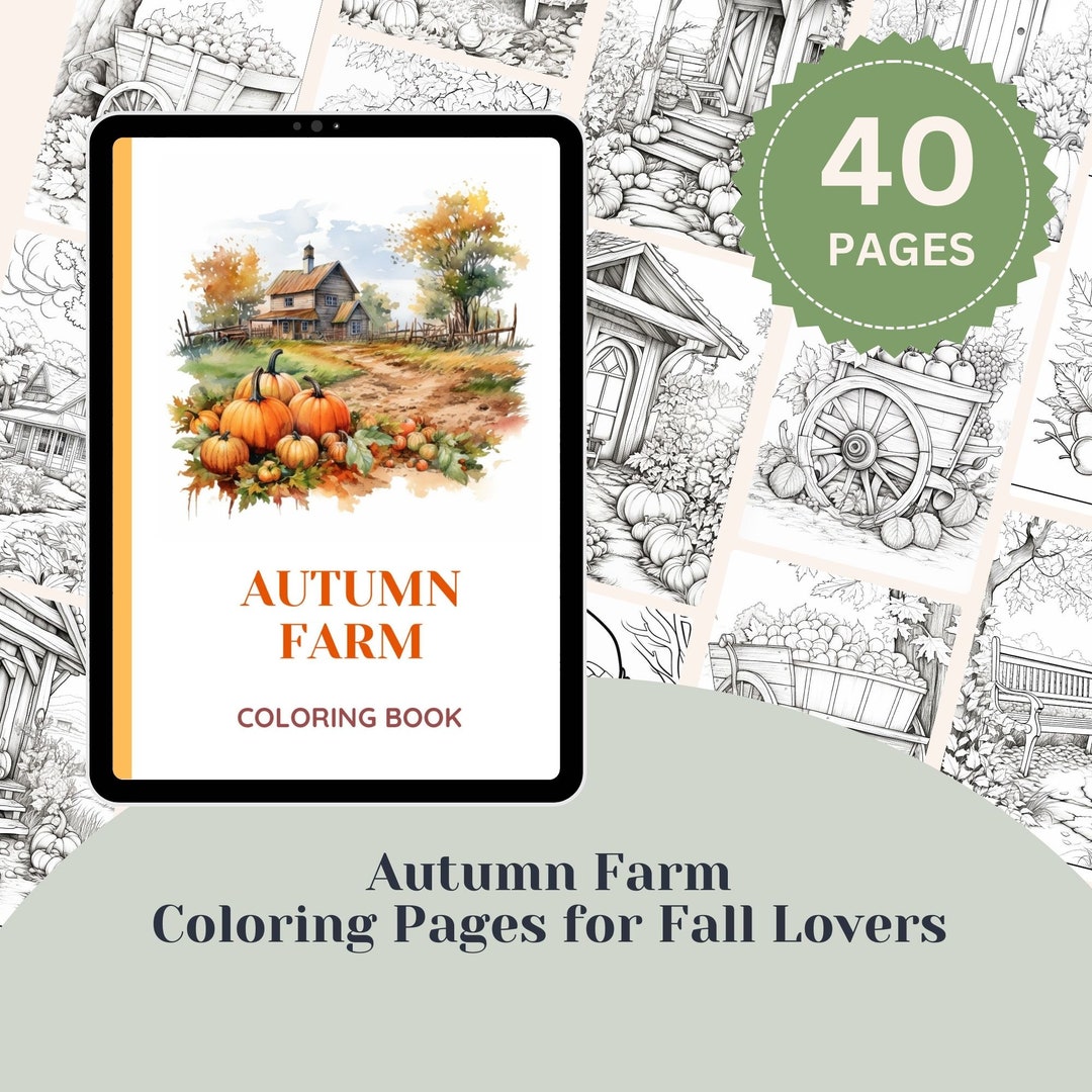Autumn Farm Coloring Book Fall Theme Coloring Book Gift for - Etsy