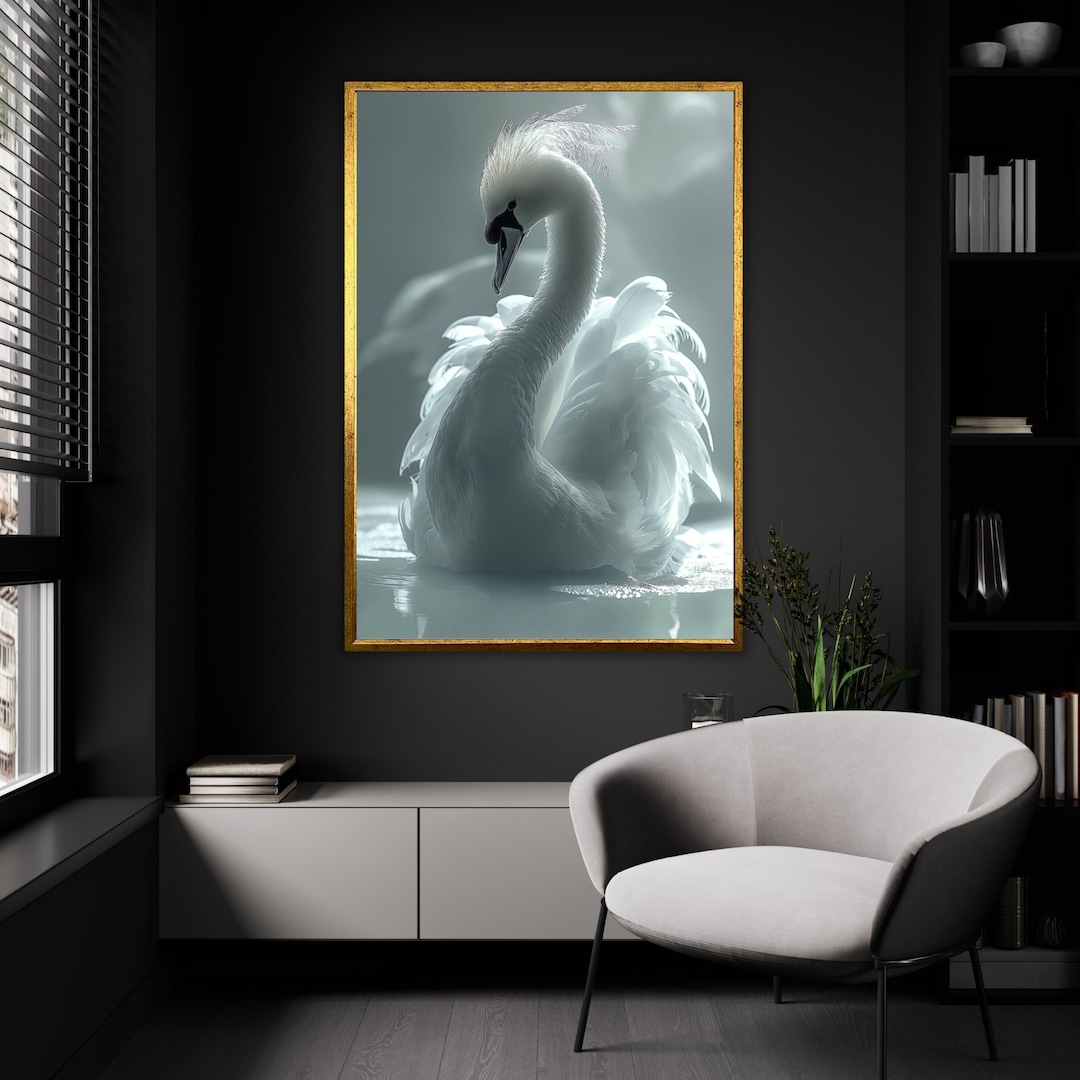 Serene Swan Lake Canvas, Ethereal Waterfowl Art, Graceful Bird Wall ...