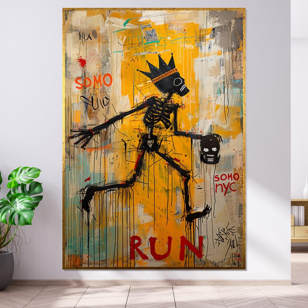 Crowned Skeleton Canvas, Urban Art, Bold Graffiti Style, Abstract Wall ...