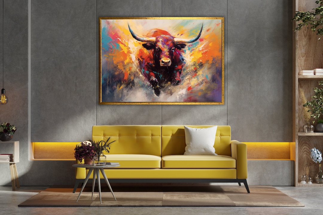 Charging Bull Canvas Wall Art, Large Wall Decor, Bull Art Print, Rustic ...