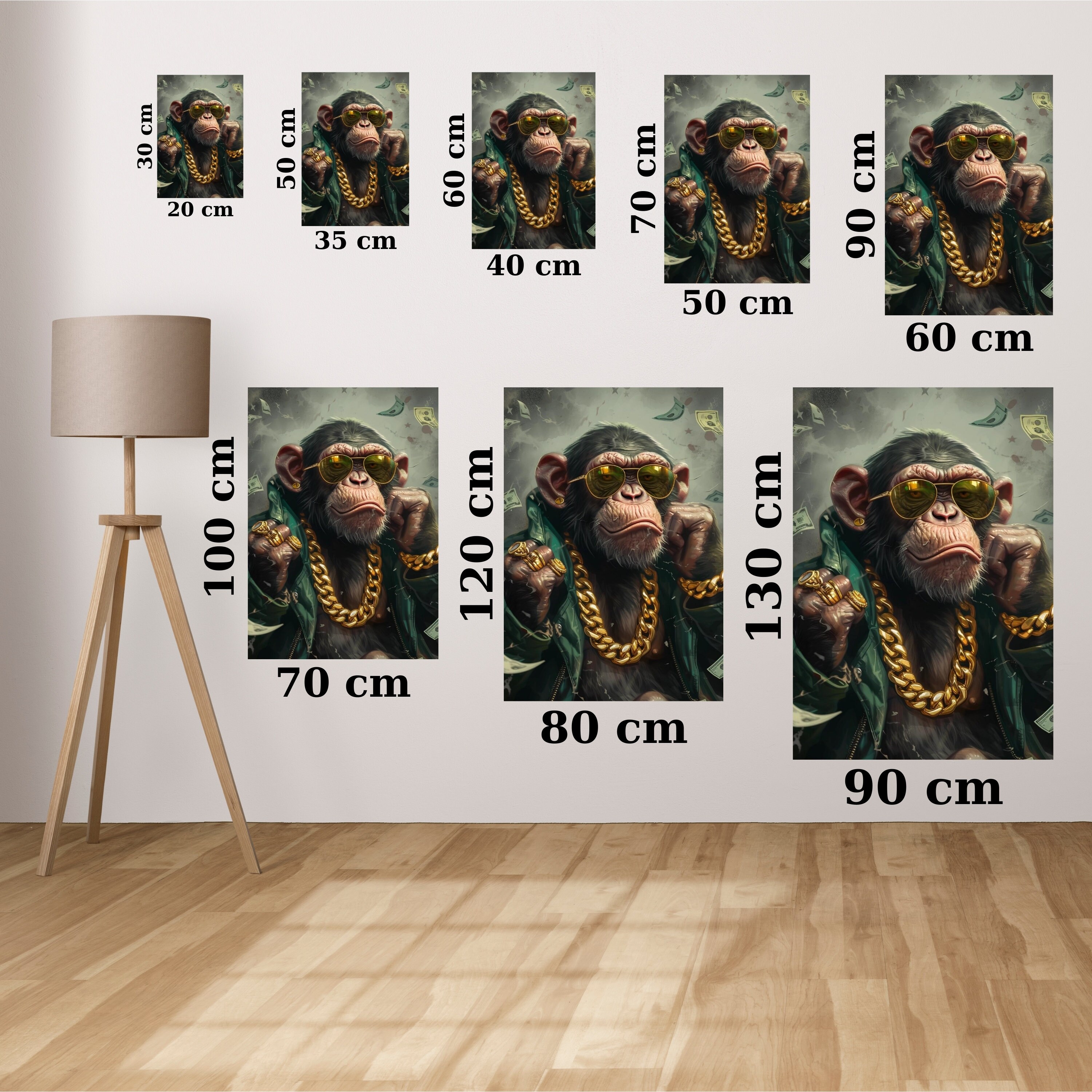 Chimpanzee Tycoon Gold Chain Canvas, Urban Jungle Money Wall Art, Swag ...