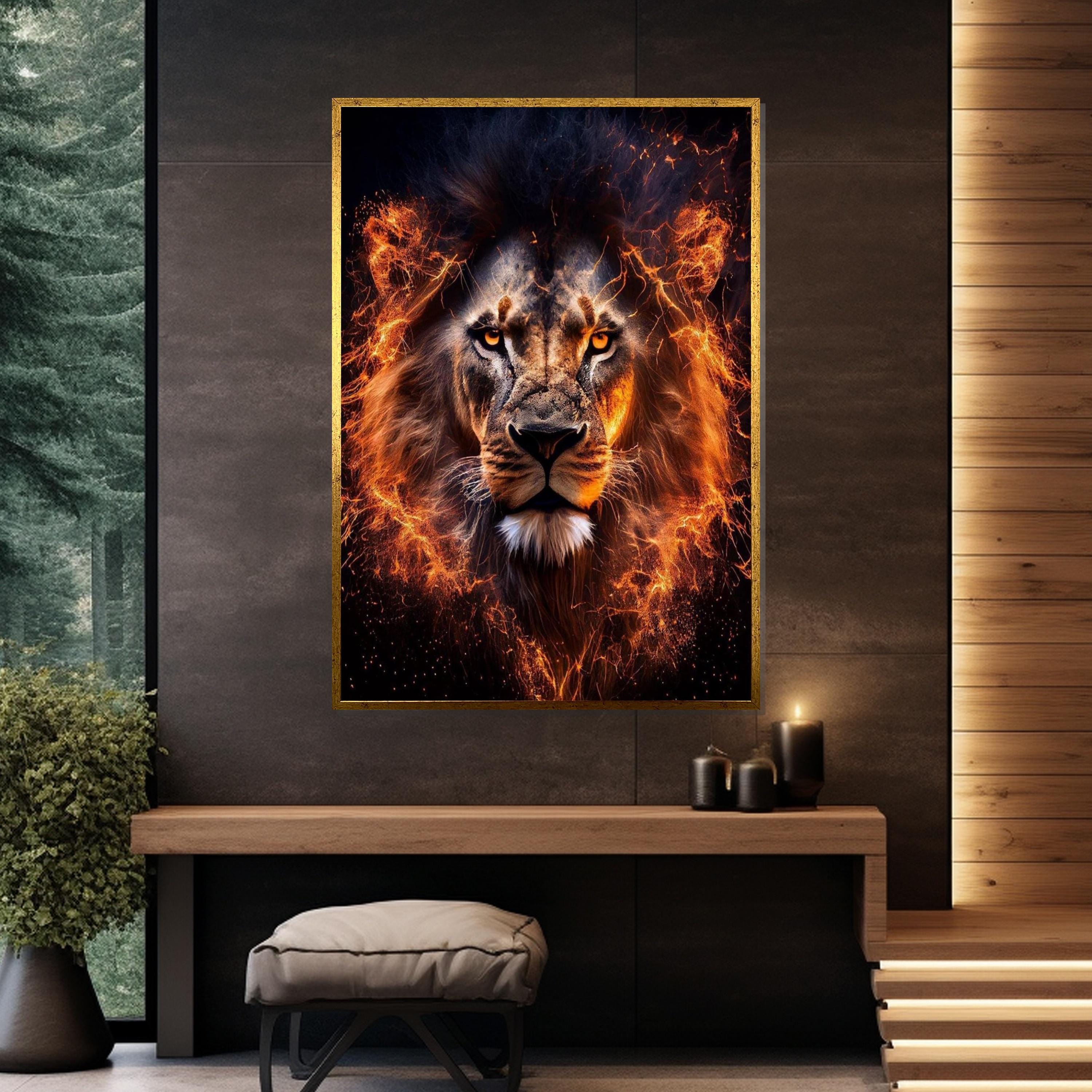 Fiery Lion Canvas Print, Burning Mane, Ready to Hang - Etsy