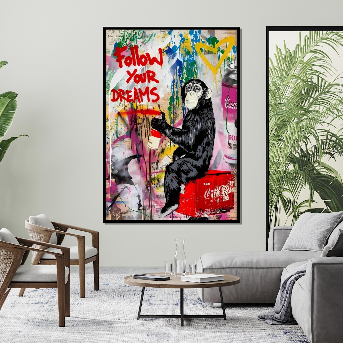 Graffiti Chimp Canvas, Urban Art Poster, Inspirational Wall Art, Animal ...
