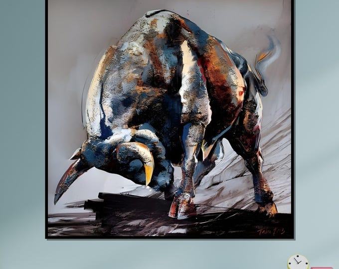 Majestic Bull Canvas, Powerful Horned Bull Art, Animal Wall Art, Dark ...