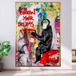 Graffiti Chimp Canvas, Urban Art Poster, Inspirational Wall Art, Animal ...