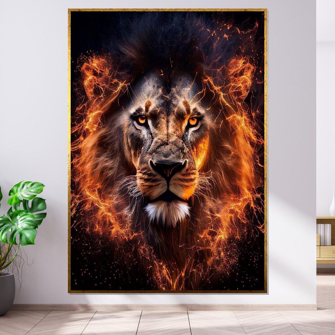 Fiery Lion Canvas Print, Burning Mane, Ready to Hang - Etsy