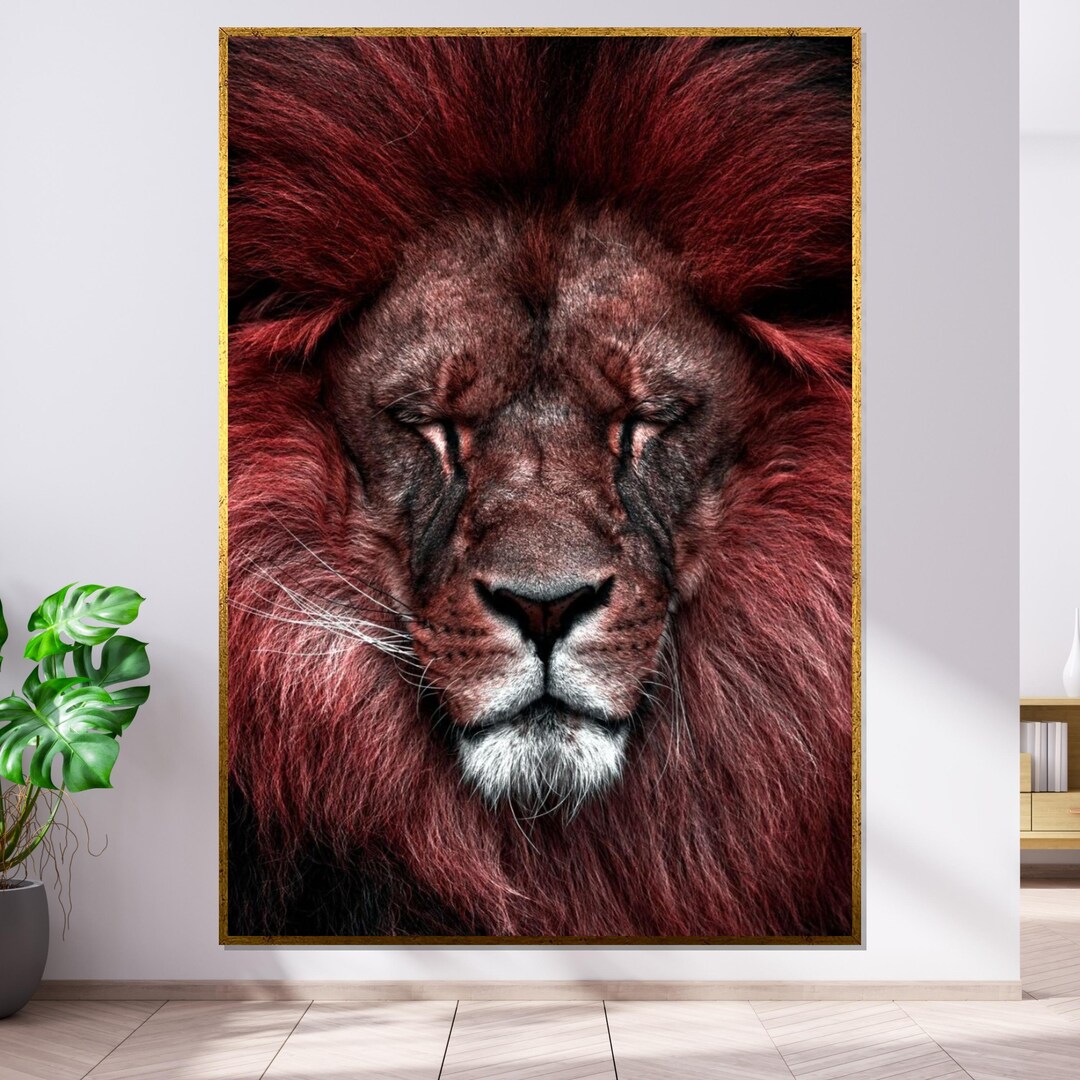 Regal Red Lion Canvas, Majestic Lion Wall Art, Animal Print, Wall Art ...