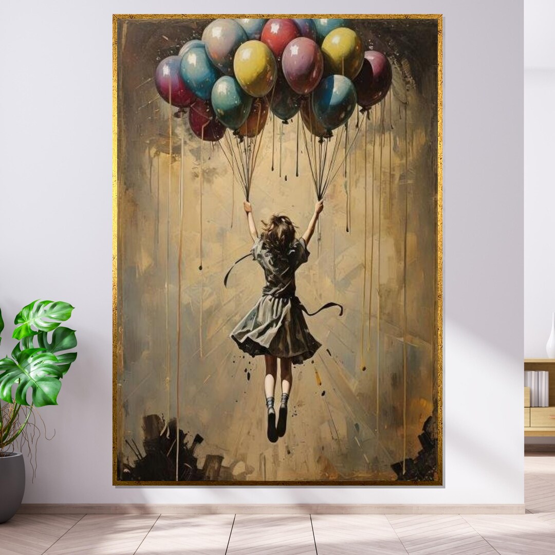 Girl With Balloons Canvas, Balloon Art Print, Whimsical Wall Art, Child ...