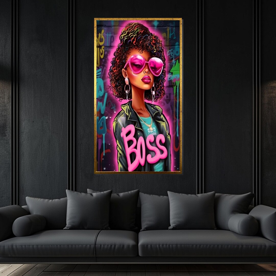 Boss Lady Graffiti Canvas, Urban Art Wall Decor, Pink Sunglasses ...