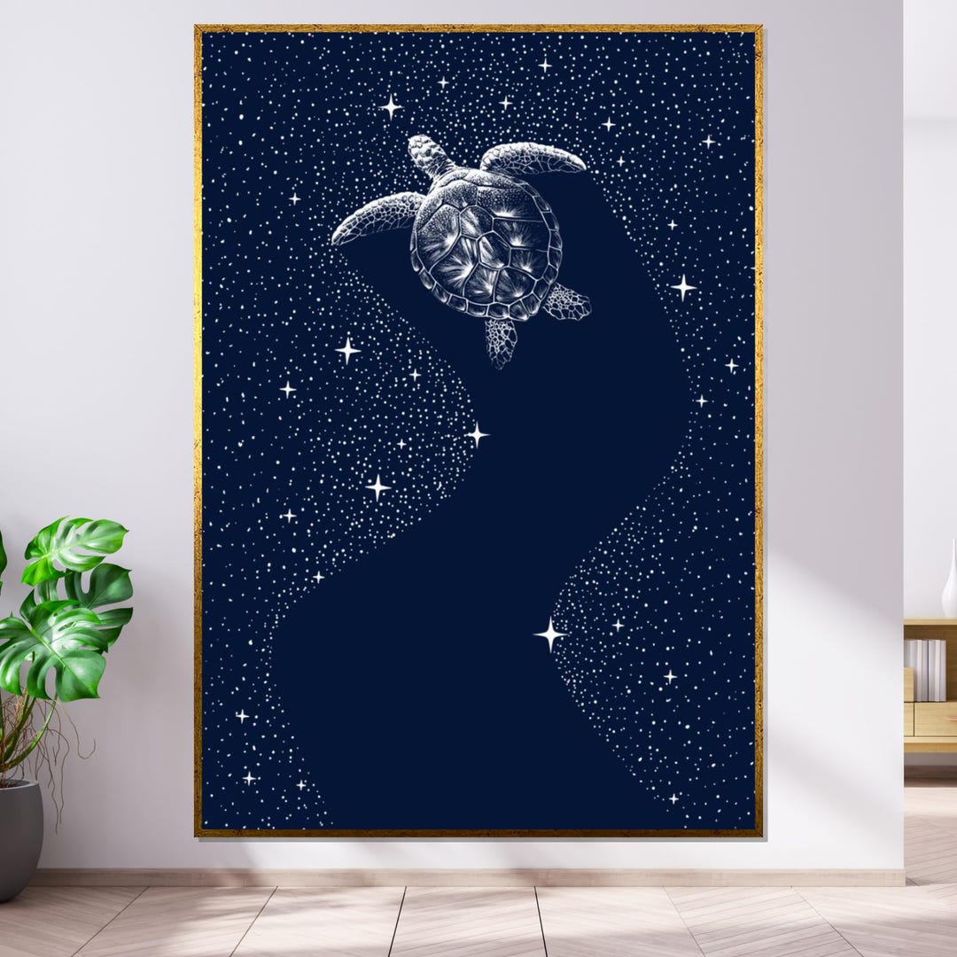 Cosmic Sea Turtle Canvas, Turtle in Space Art, Starry Sky Print, Ocean ...