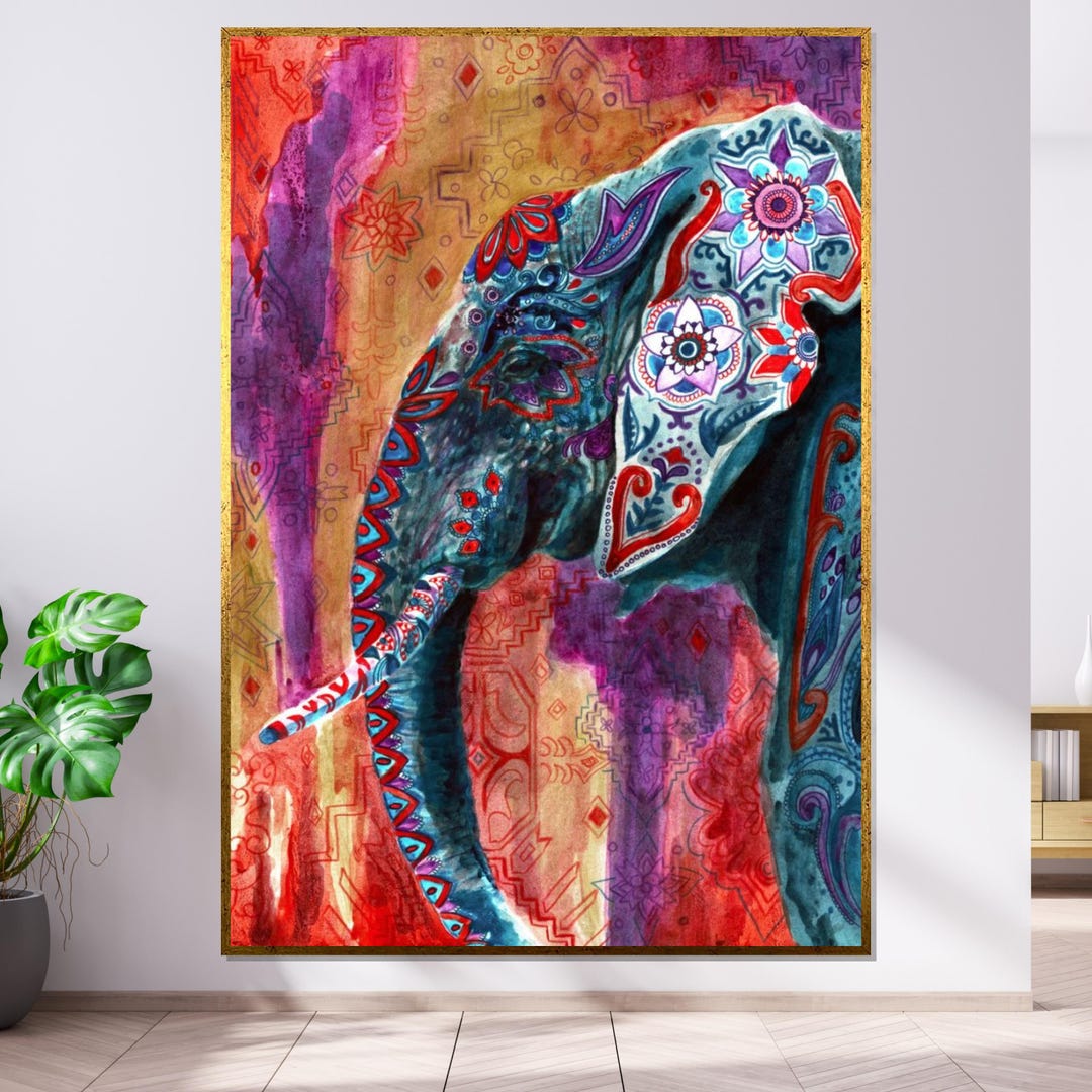 Floral Elephant Canvas, Colorful Elephant Art, Vibrant Wall Art, Boho ...