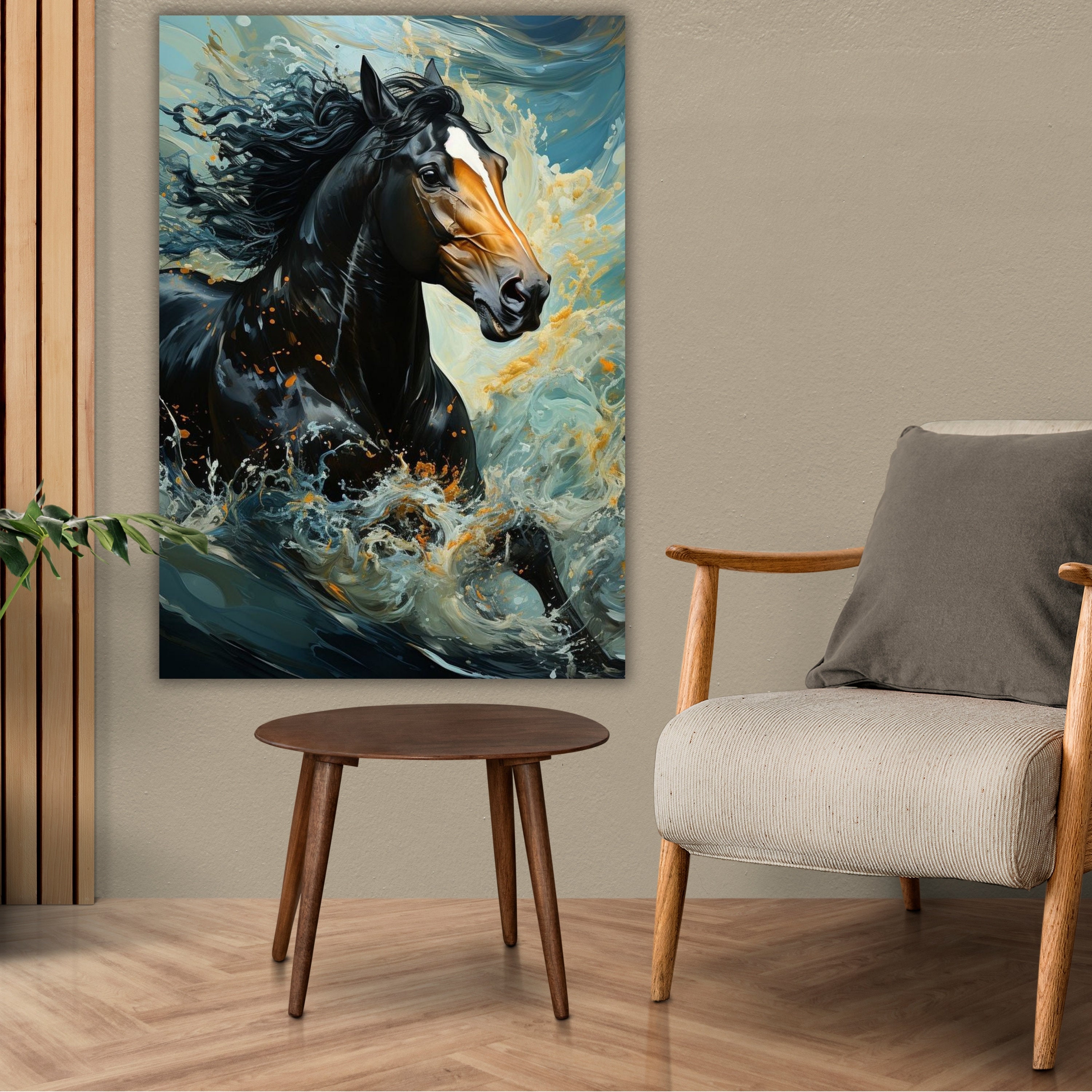 Aquatic Gallop, Dynamic Horse in Water Art Print, Oceanic Force Canvas ...