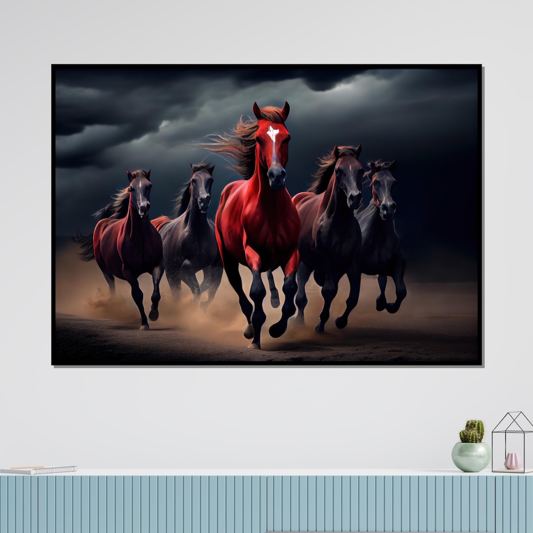 Wild Stallions Canvas, Red Horse Art, Running Horses Poster, Wall Art ...