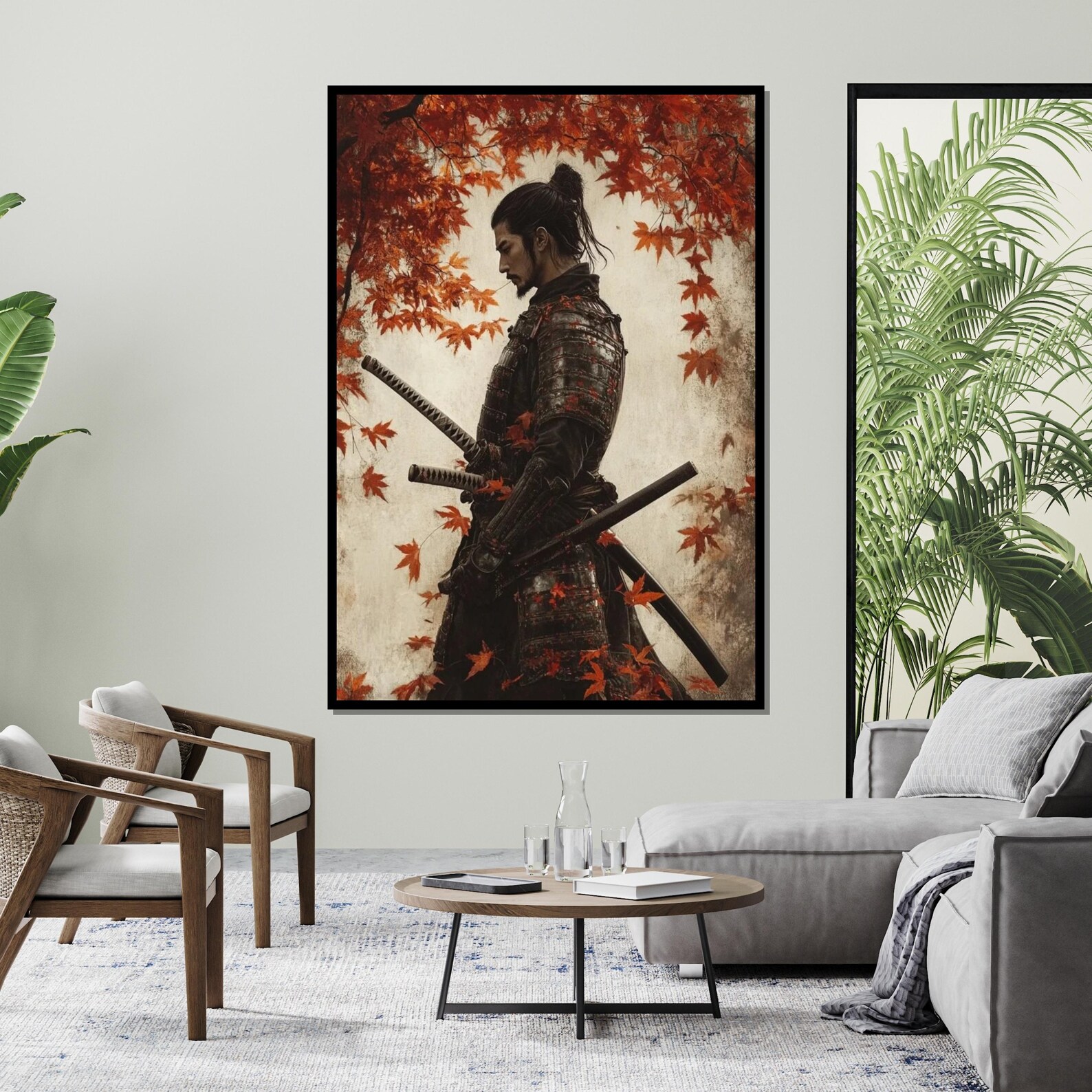 Samurai Autumn Leaves Canvas, Warrior Wall Art, Japanese Samurai Print ...