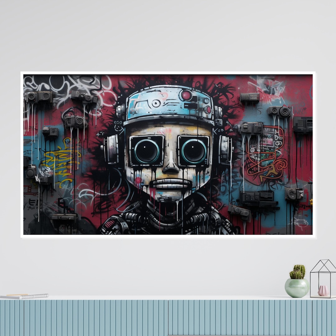 Graffiti Robot Canvas, Urban Street Art, Modern Robot Wall Art, Wall ...