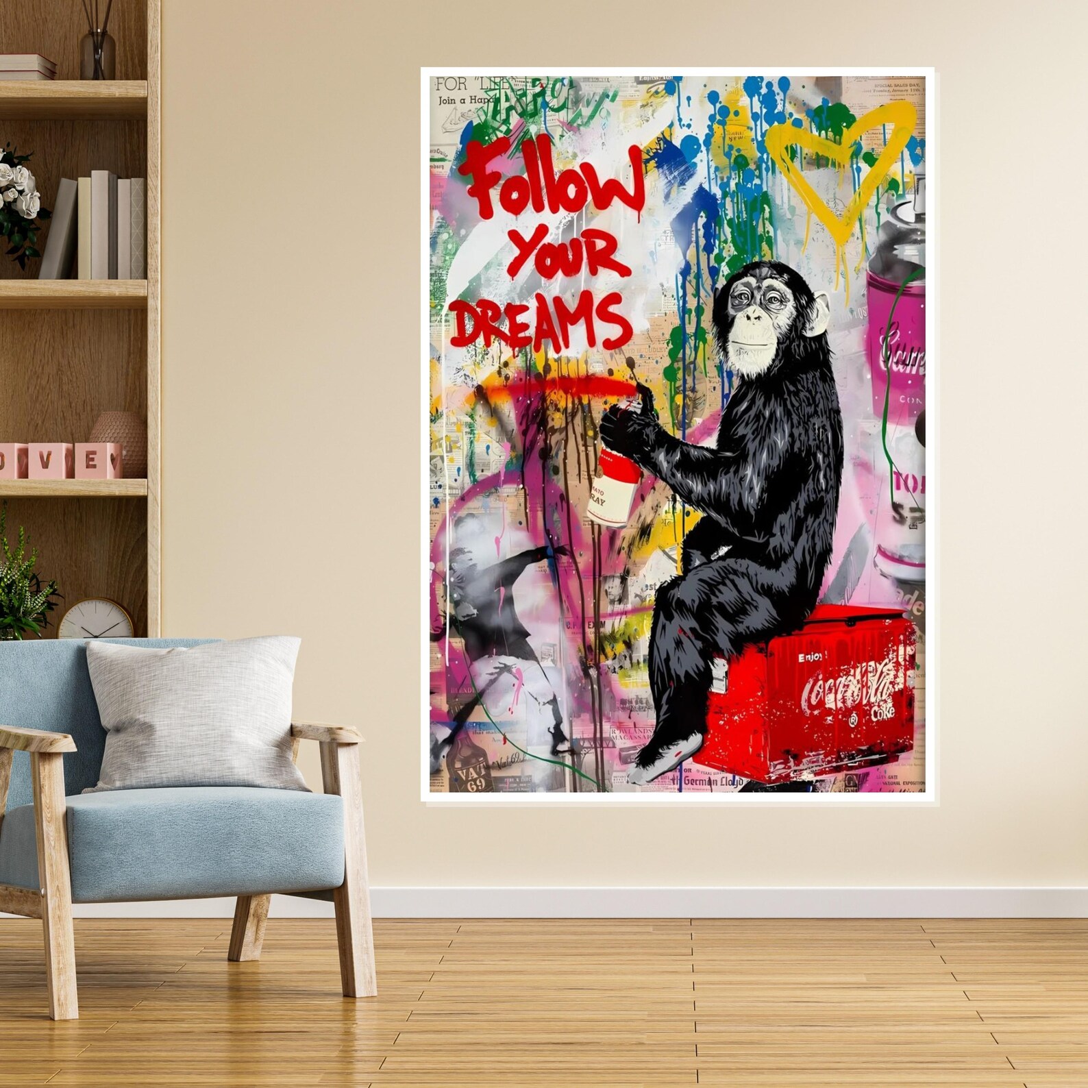 Graffiti Chimp Canvas, Urban Art Poster, Inspirational Wall Art, Animal ...
