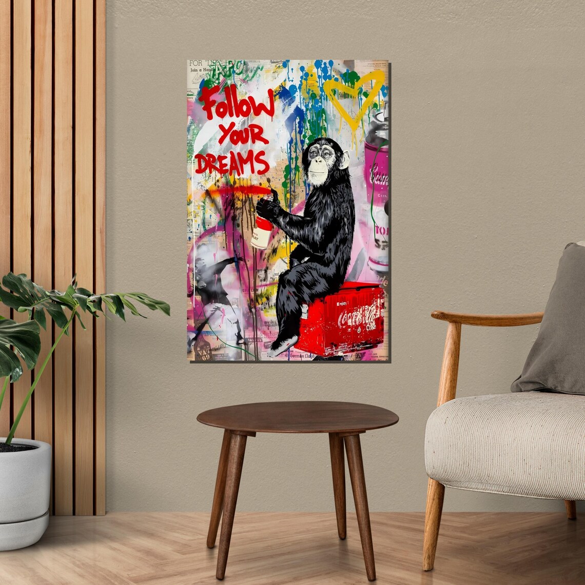 Graffiti Chimp Canvas, Urban Art Poster, Inspirational Wall Art, Animal ...