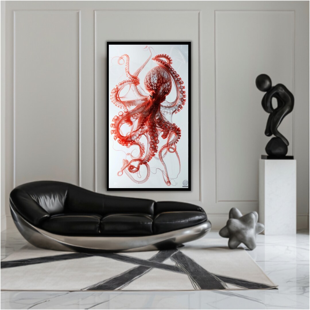 Crimson Depths Octopus Canvas, Ethereal Underwater Majesty, Translucent ...