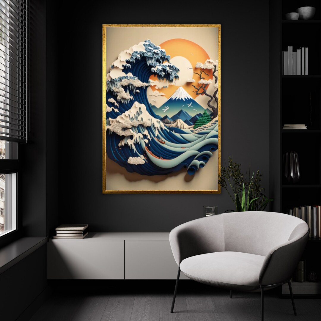 Great Wave Canvas Art, Hokusai Tribute, Fuji and Sun Wall Decor - Etsy