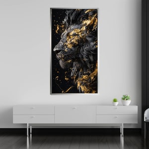 Golden Lion Canvas, Black and Gold Lion Art, Animal Wall Art, Majestic ...