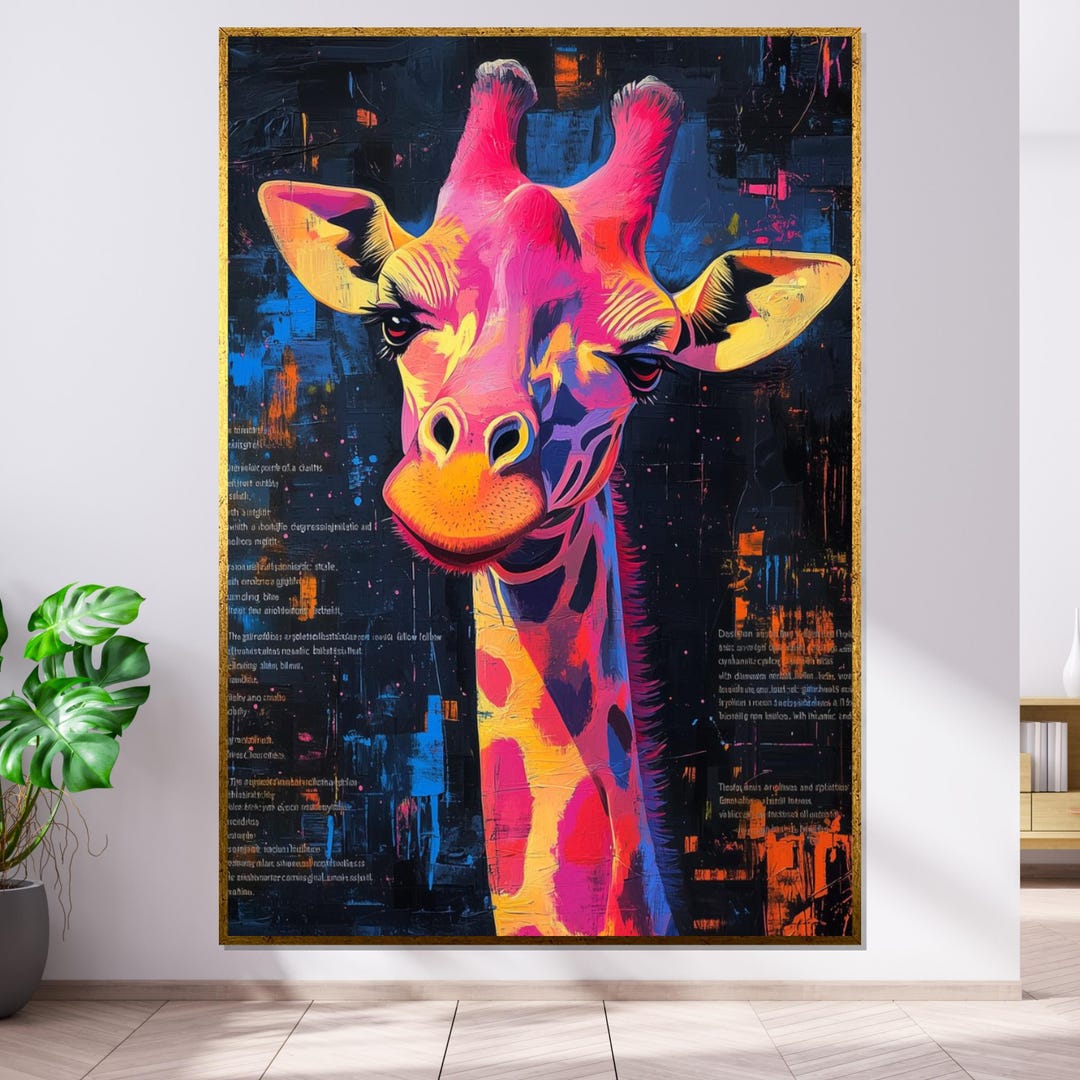 Vibrant Giraffe Canvas Art, Colorful Animal Wall Print, Giraffe ...