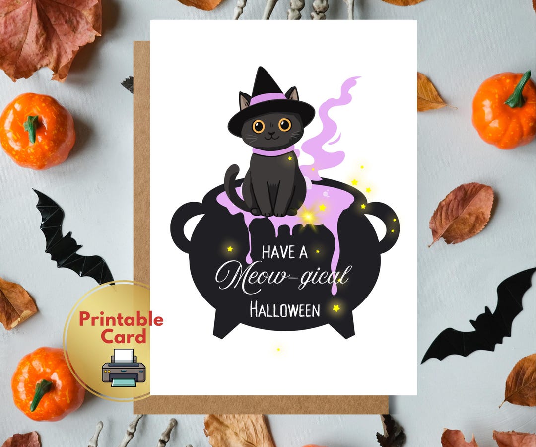 Meow-gical Halloween Cat Card: Printable Envelope (digital File) - Etsy