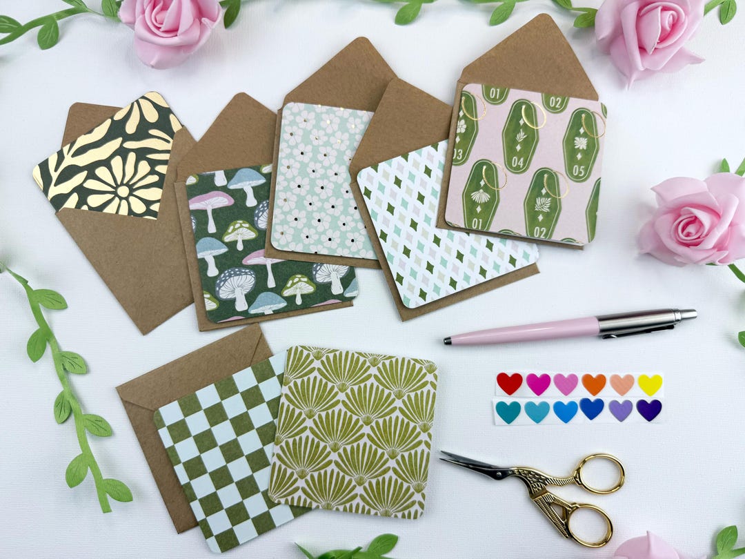 Mini Good Vibes Note Cards: Green Theme, 3x3, Set of 12 - Etsy