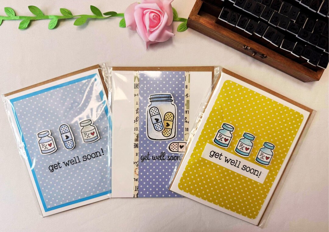 Handmade Get Well Soon Cards With Kraft Envelopes - Set of 3 - Etsy