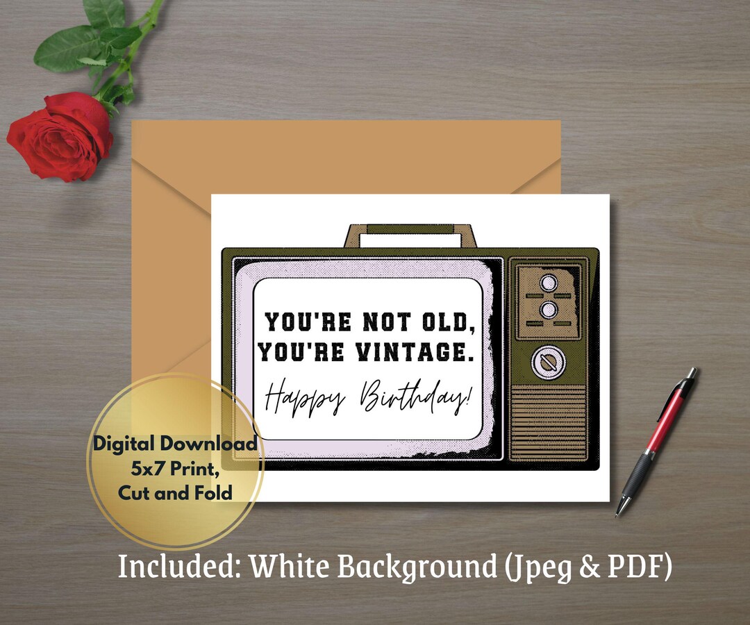 Funny Vintage Birthday Card: Retro TV Design (digital File) - Etsy