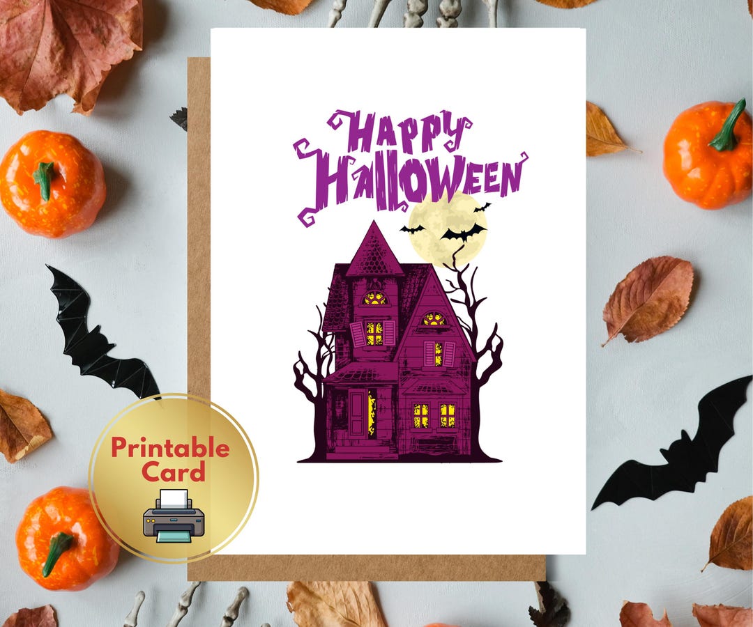 Halloween House Card With Printable Envelope (digital File) - Etsy