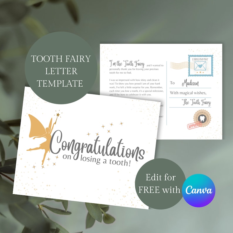 Tooth Fairy Letter Printable for Tooth Fairy Box Editable - Etsy