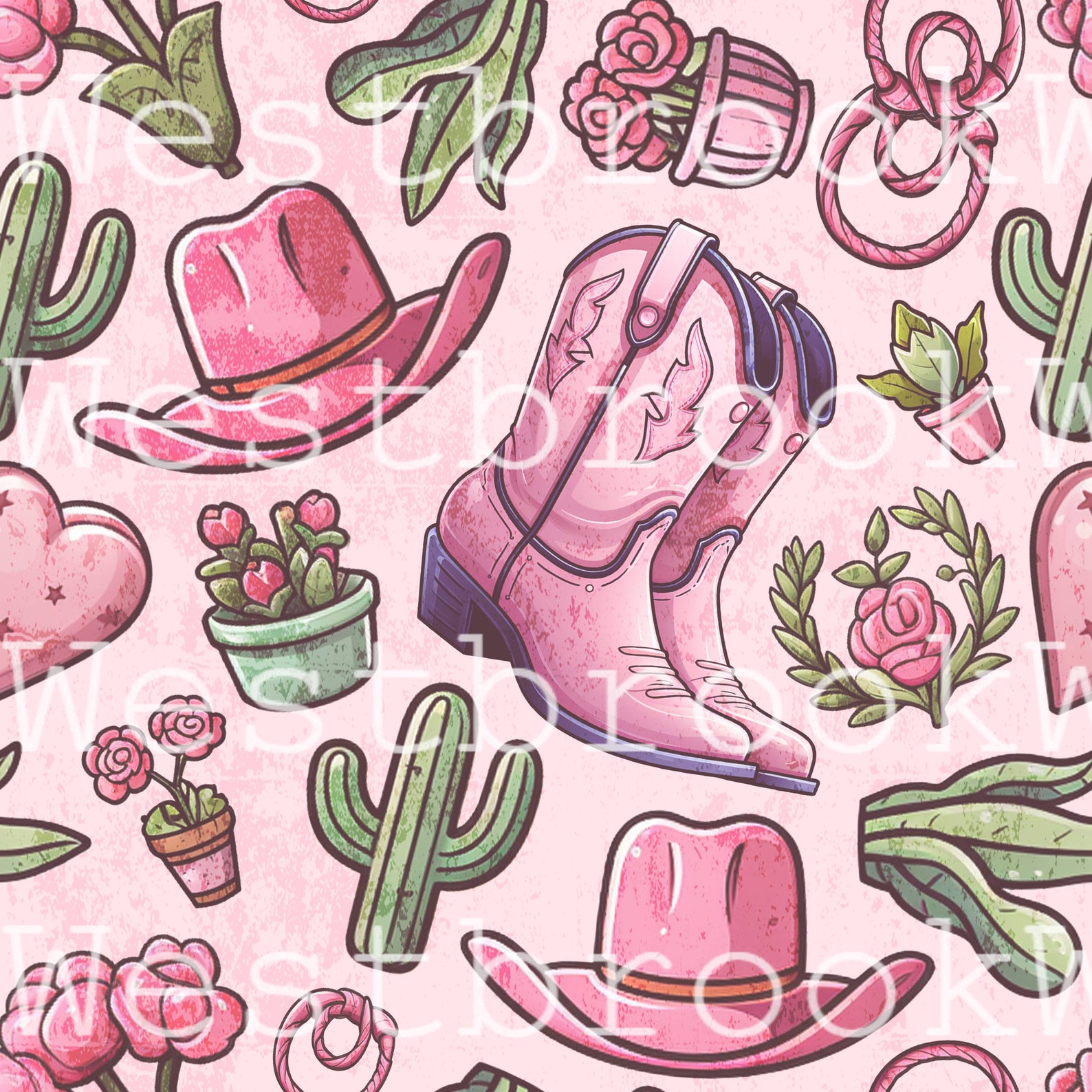 Pink Western Cowgirl Seamless Pattern Digital Print for Digital Paper ...