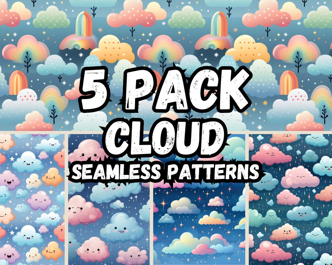 Clouds Seamless Pattern Digital Prints Sublimation Cloud Digital Paper Pastel Rainbow Decor ...